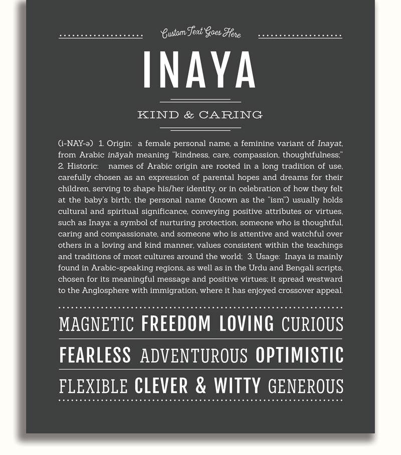 Inaya Personalized Name Meaning Art Prints – Name Stories