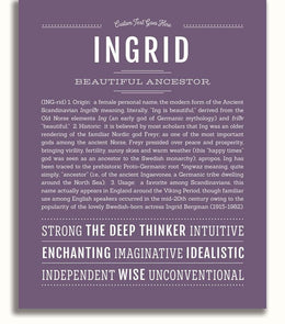 Ingrid Personalized Name Meaning Art Prints – Name Stories