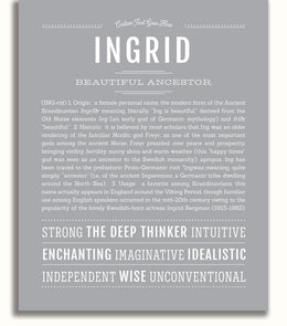Ingrid Personalized Name Meaning Art Prints – Name Stories
