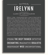 Irelynn Personalized Name Meaning Art Prints – Name Stories