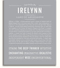 Irelynn Personalized Name Meaning Art Prints – Name Stories