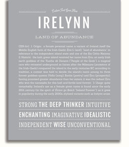 Irelynn Personalized Name Meaning Art Prints – Name Stories