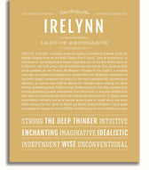 Irelynn Personalized Name Meaning Art Prints – Name Stories
