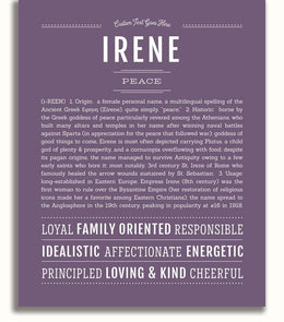 Irene Personalized Name Meaning Art Prints – Name Stories