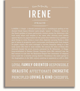 Irene Personalized Name Meaning Art Prints – Name Stories