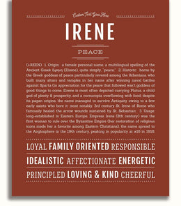 Irene Personalized Name Meaning Art Prints – Name Stories