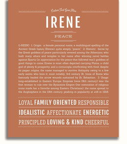 Irene Personalized Name Meaning Art Prints – Name Stories