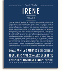 Irene Personalized Name Meaning Art Prints – Name Stories