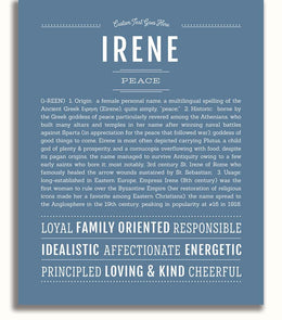 Irene Personalized Name Meaning Art Prints – Name Stories