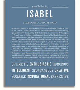 Isabel Personalized Name Meaning Art Prints – Name Stories