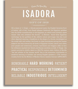 Isadora Personalized Name Meaning Art Prints – Name Stories