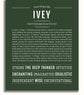 Ivey Personalized Name Meaning Art Prints – Name Stories
