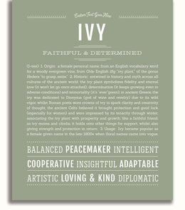 Ivy Personalized Name Meaning Art Prints – Name Stories