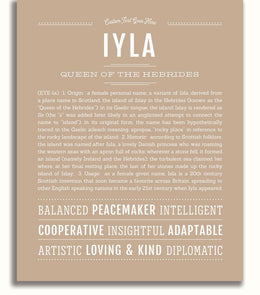 Iyla Personalized Name Meaning Art Prints – Name Stories