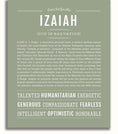 Izaiah Personalized Name Meaning Art Prints – Name Stories