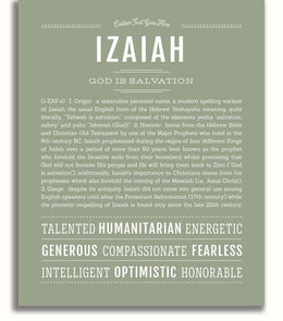 Izaiah Personalized Name Meaning Art Prints – Name Stories
