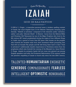 Izaiah Personalized Name Meaning Art Prints – Name Stories