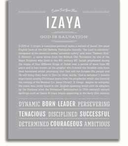 Izaya Personalized Name Meaning Art Prints – Name Stories