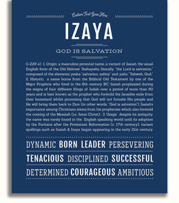 Izaya Personalized Name Meaning Art Prints – Name Stories