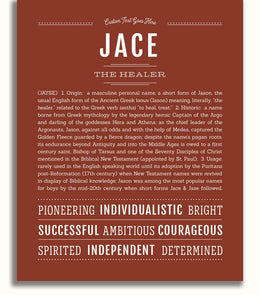Jace Personalized Name Meaning Art Prints – Name Stories
