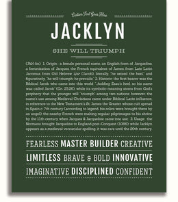 Jacklyn Personalized Name Meaning Art Prints – Name Stories