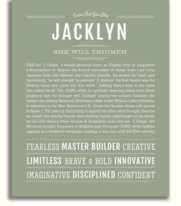 Jacklyn Personalized Name Meaning Art Prints – Name Stories