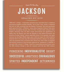Jackson Personalized Name Meaning Art Prints – Name Stories