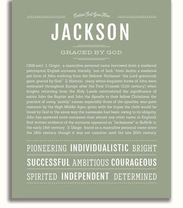 Jackson Personalized Name Meaning Art Prints – Name Stories