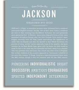 Jackson Personalized Name Meaning Art Prints – Name Stories