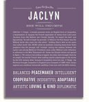 Jaclyn Personalized Name Meaning Art Prints – Name Stories