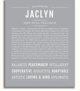 Jaclyn Personalized Name Meaning Art Prints – Name Stories