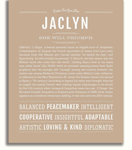 Jaclyn Personalized Name Meaning Art Prints – Name Stories