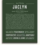 Jaclyn Personalized Name Meaning Art Prints – Name Stories