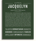 Jacquelyn Personalized Name Meaning Art Prints – Name Stories