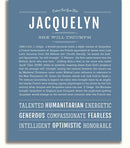 Jacquelyn Personalized Name Meaning Art Prints – Name Stories