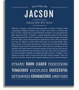 Jacson Personalized Name Meaning Art Prints – Name Stories