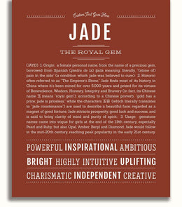 Jade Personalized Name Meaning Art Prints – Name Stories