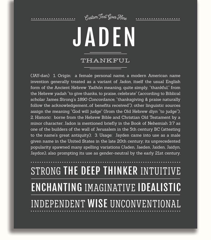 Jaden Personalized Name Meaning Art Prints – Name Stories