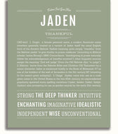Jaden Personalized Name Meaning Art Prints – Name Stories