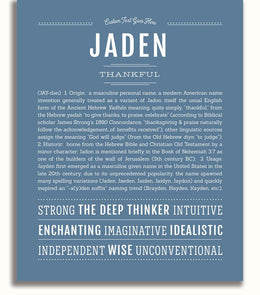 Jaden Personalized Name Meaning Art Prints – Name Stories