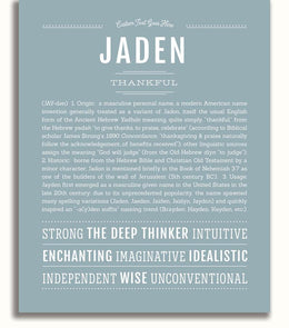 Jaden Personalized Name Meaning Art Prints – Name Stories