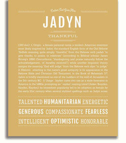 Jadyn Personalized Name Meaning Art Prints – Name Stories