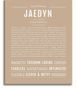 Jaedyn Personalized Name Meaning Art Prints – Name Stories