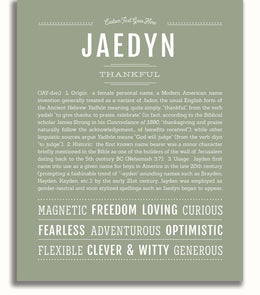 Jaedyn Personalized Name Meaning Art Prints – Name Stories