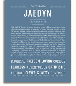 Jaedyn Personalized Name Meaning Art Prints – Name Stories