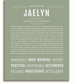 Jaelyn Personalized Name Meaning Art Prints – Name Stories