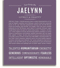 Jaelynn Personalized Name Meaning Art Prints – Name Stories