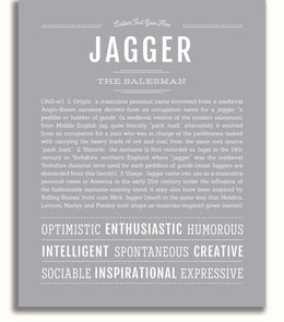 Jagger Personalized Name Meaning Art Prints – Name Stories
