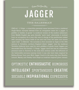 Jagger Personalized Name Meaning Art Prints – Name Stories