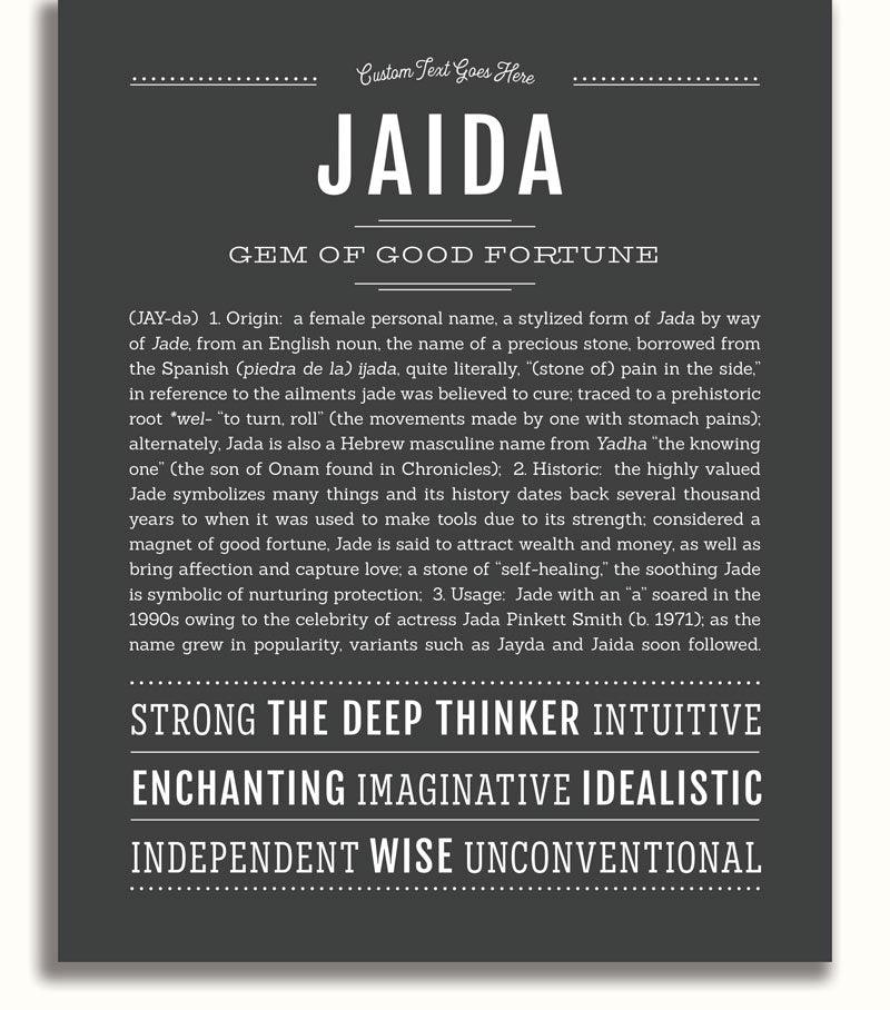 Jaida Personalized Name Meaning Art Prints – Name Stories